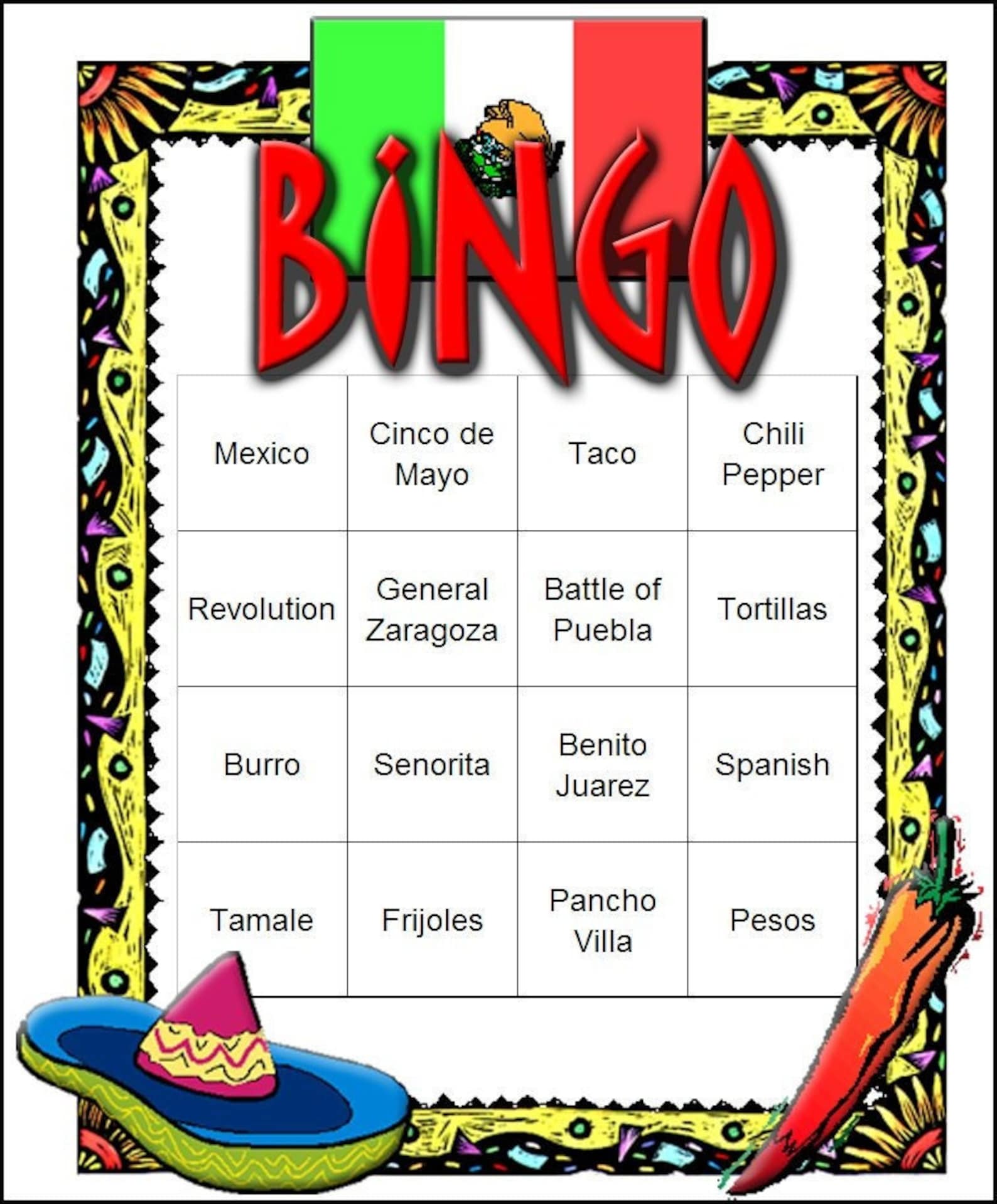 Mexican Fiesta Themed Bingo Set - Etsy
