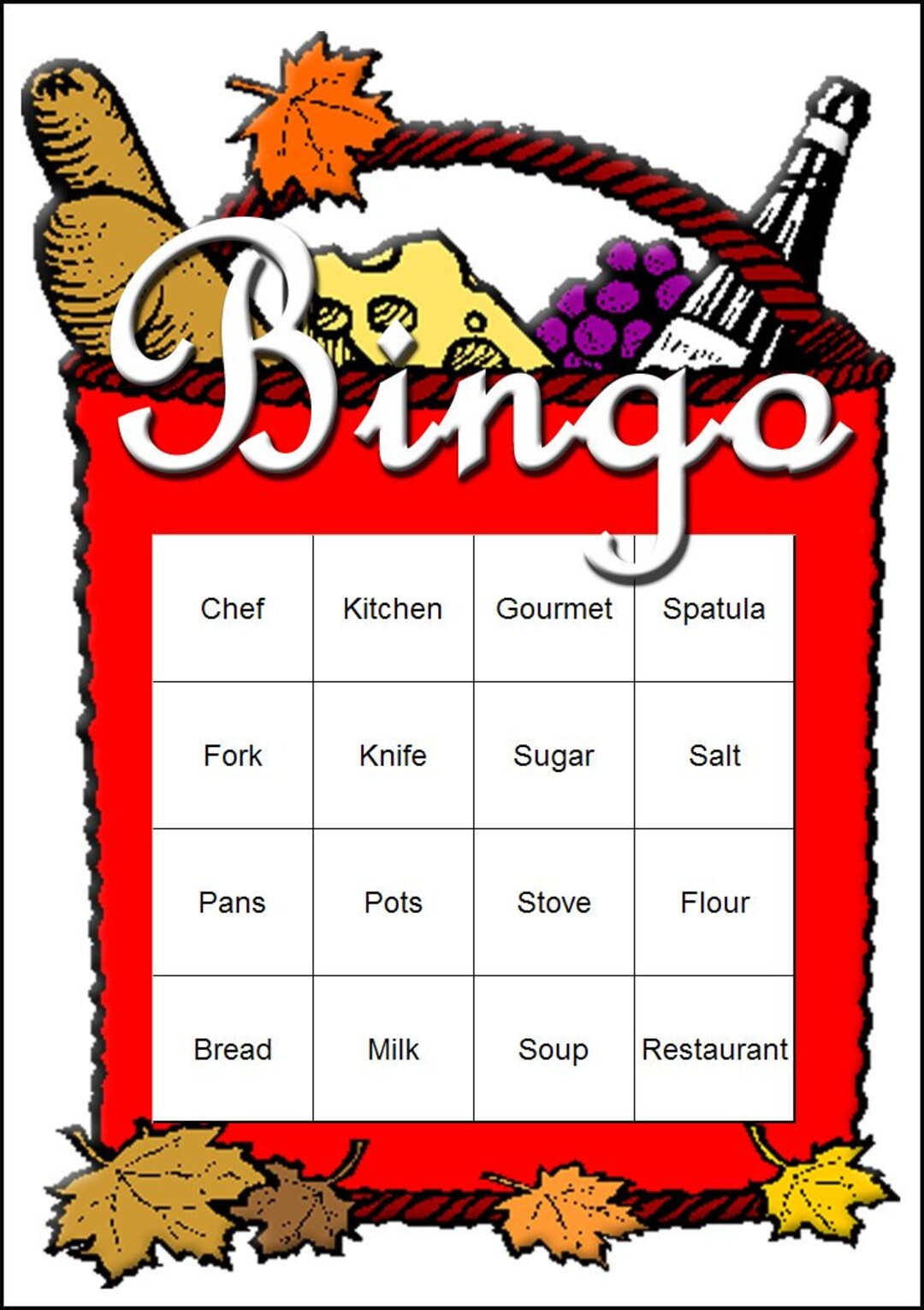 Cooking Themed Bingo Set - Etsy
