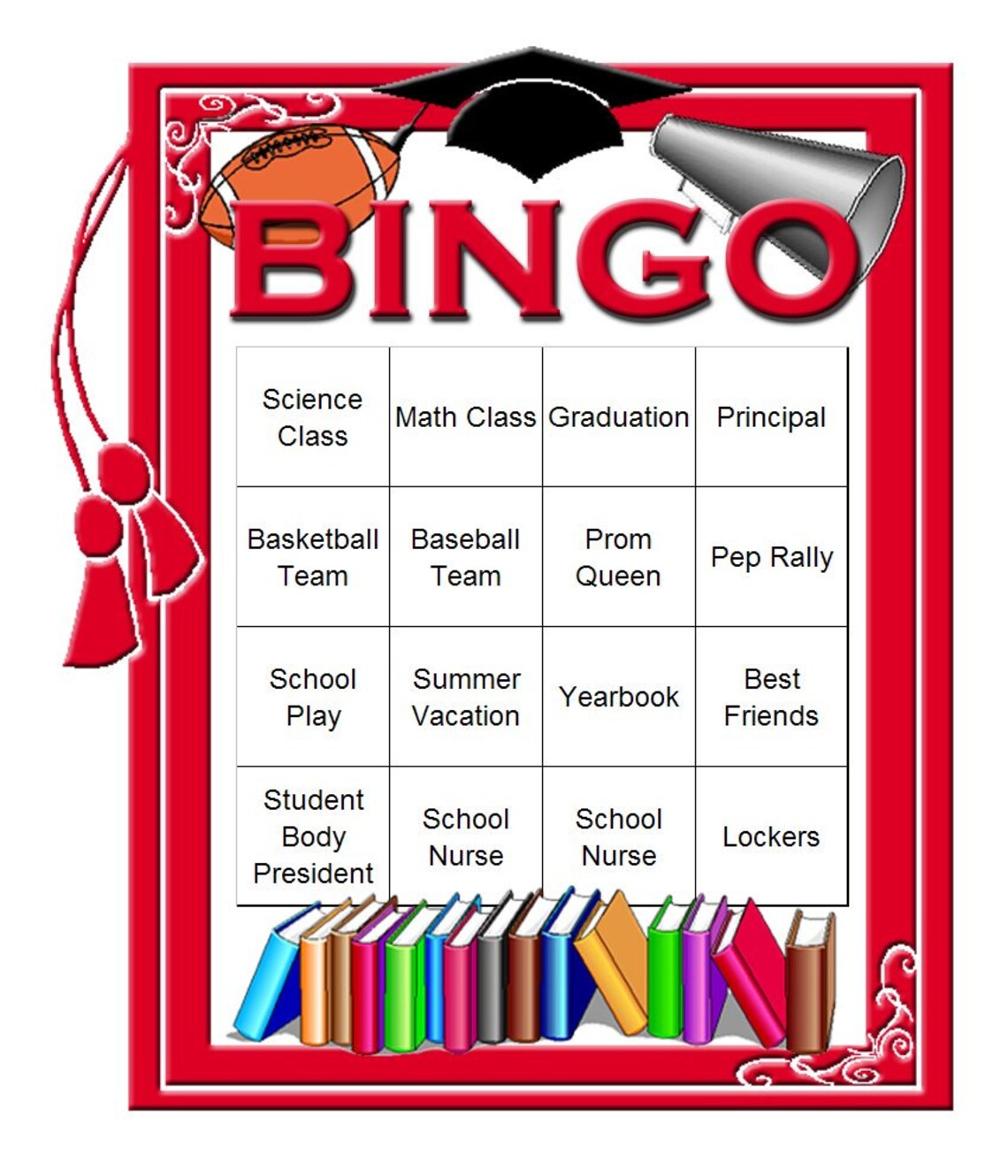 High School Themed Bingo Set - Etsy