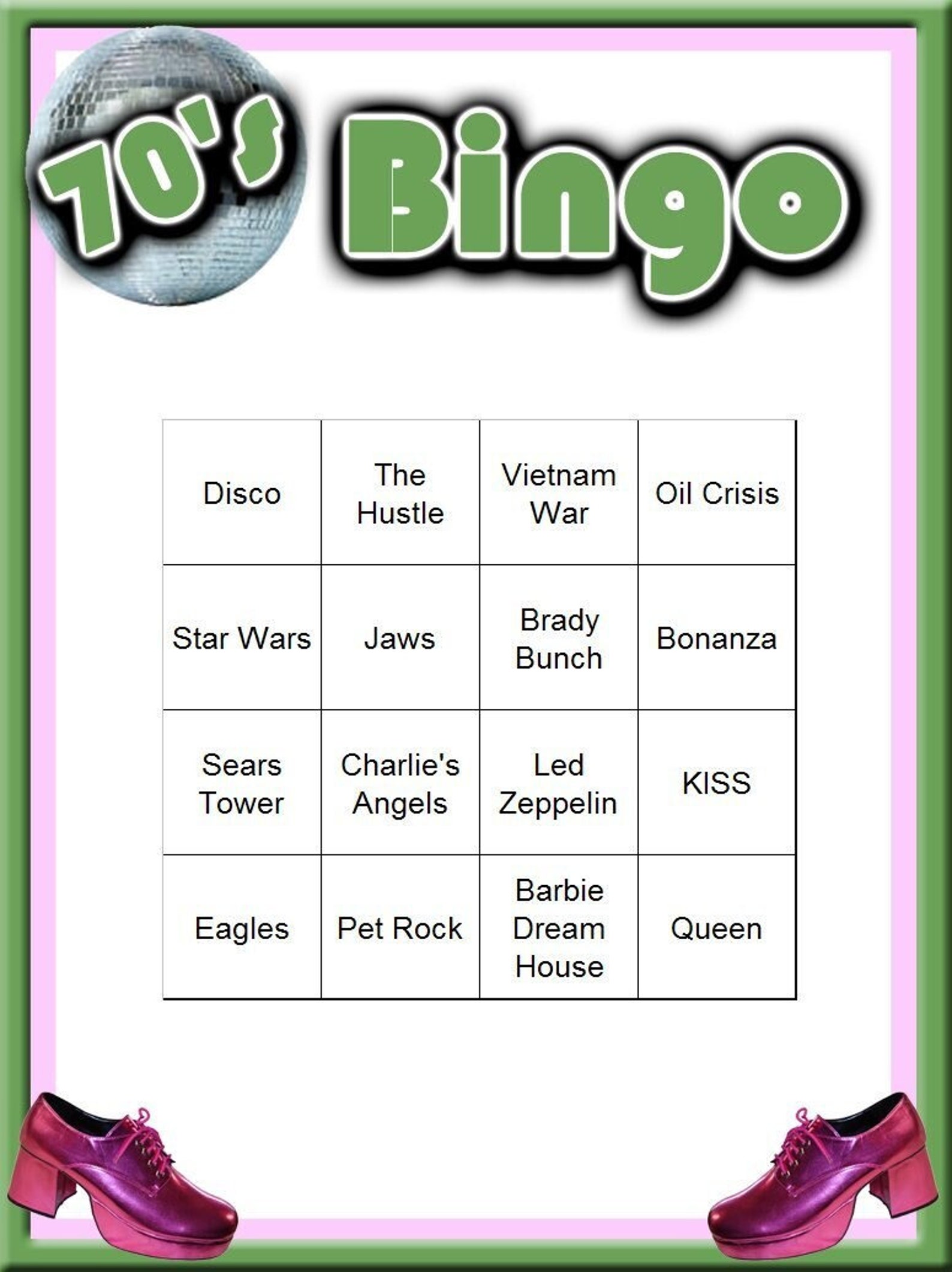 1970's Themed Bingo Set - Etsy