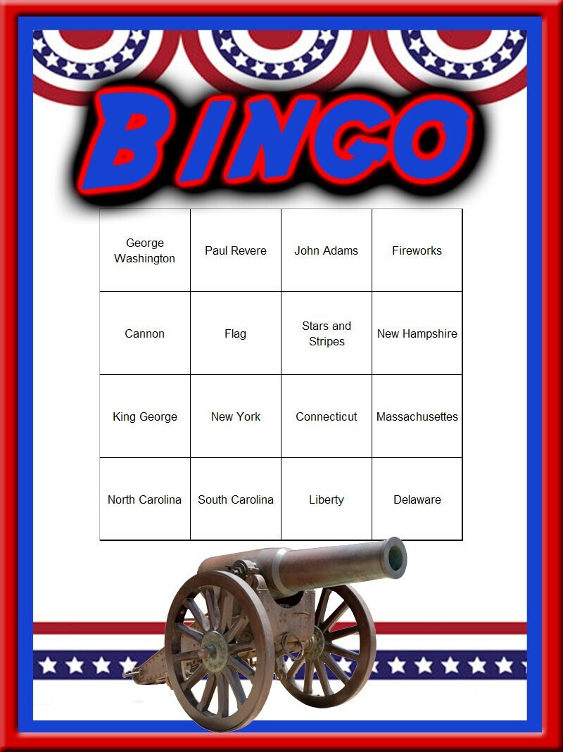 American Revolution Themed Bingo Set - Etsy