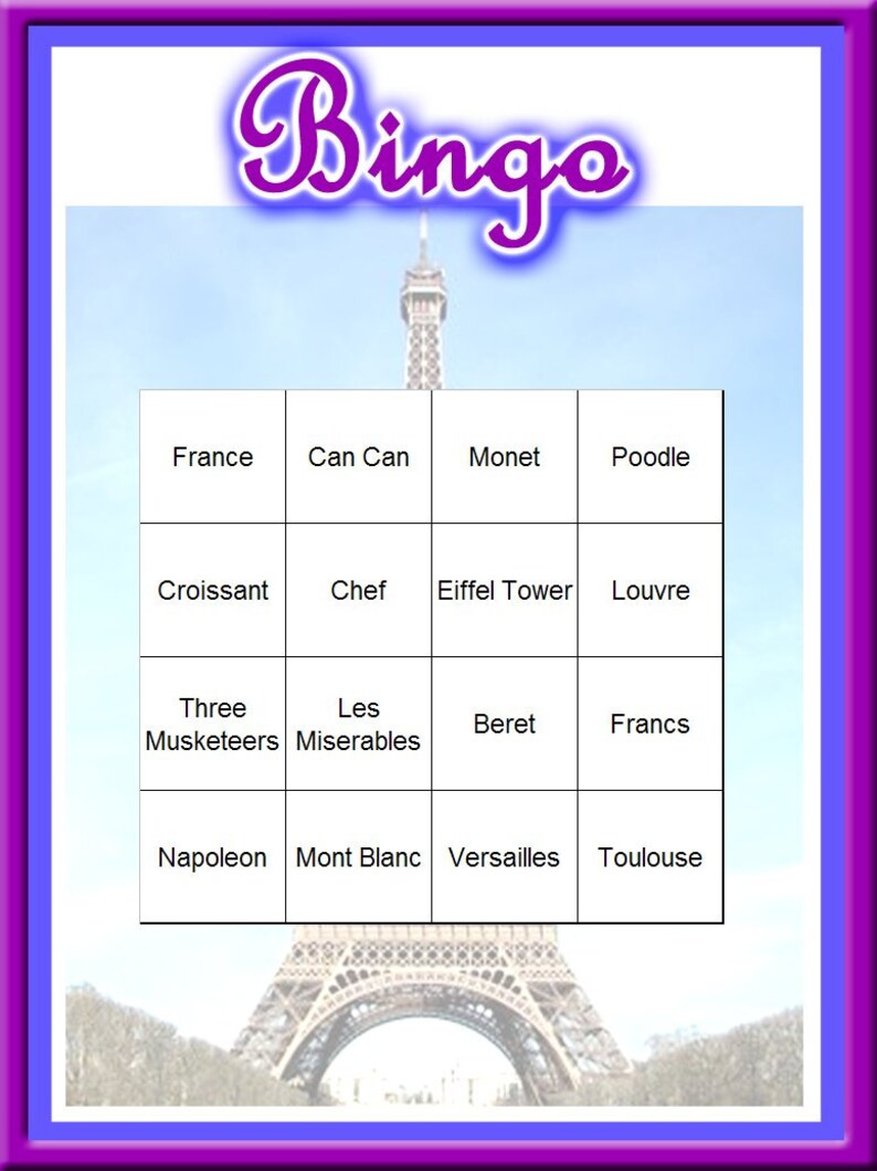 Paris Themed Bingo Set - Etsy