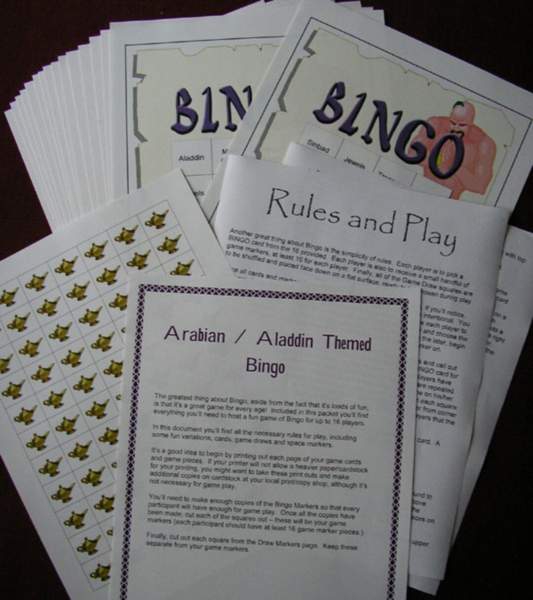 Arabian / Aladdin Themed Bingo Set - Etsy