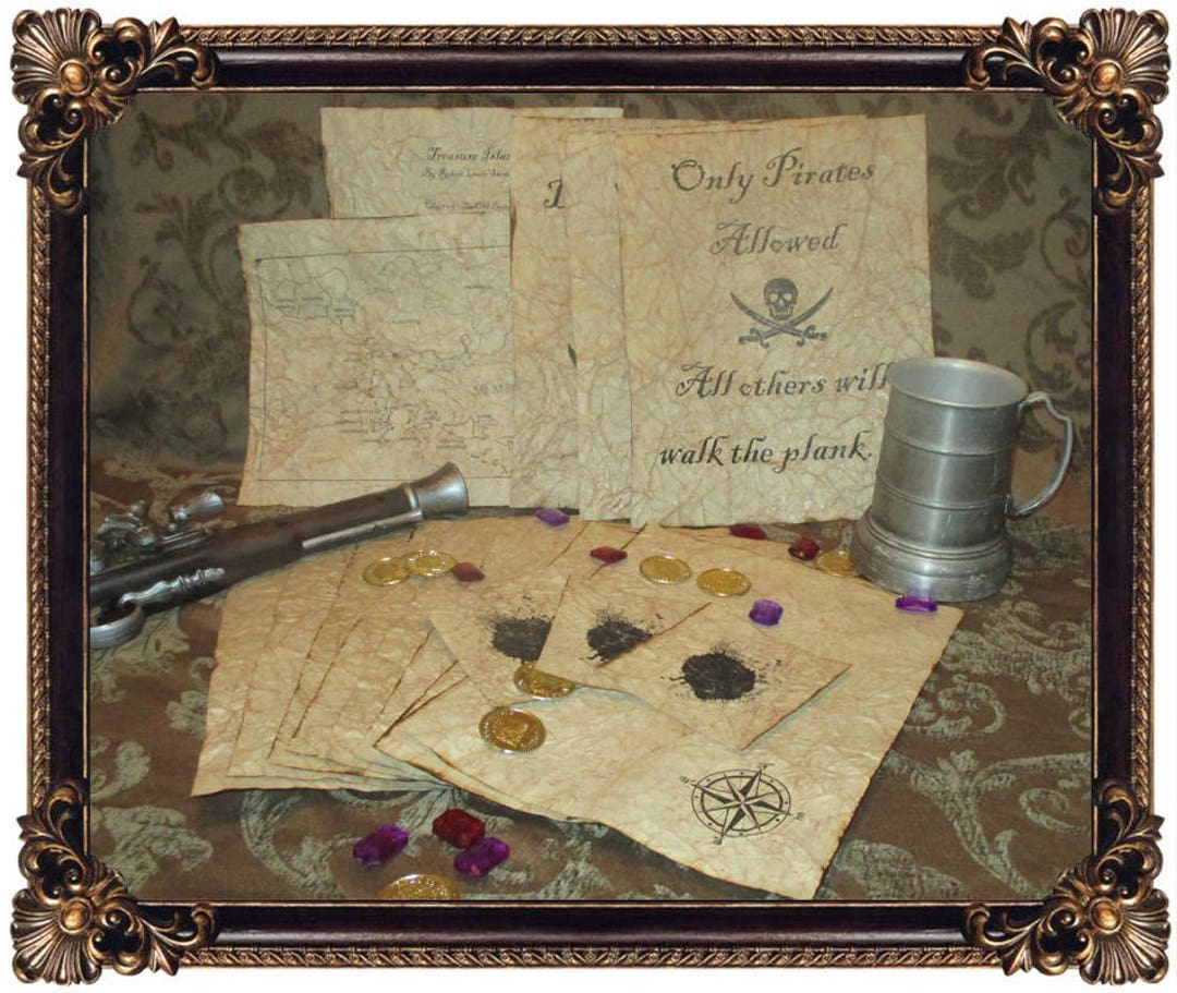 Pirate Party Antiqued Paper Mega Pack - Pirate Maps - Treasure Island ...