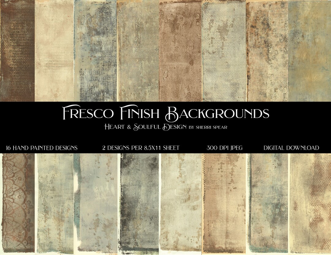 FRESCO FINISH Backgrounds/digital Downloads/16 Hand Painted Papers ...
