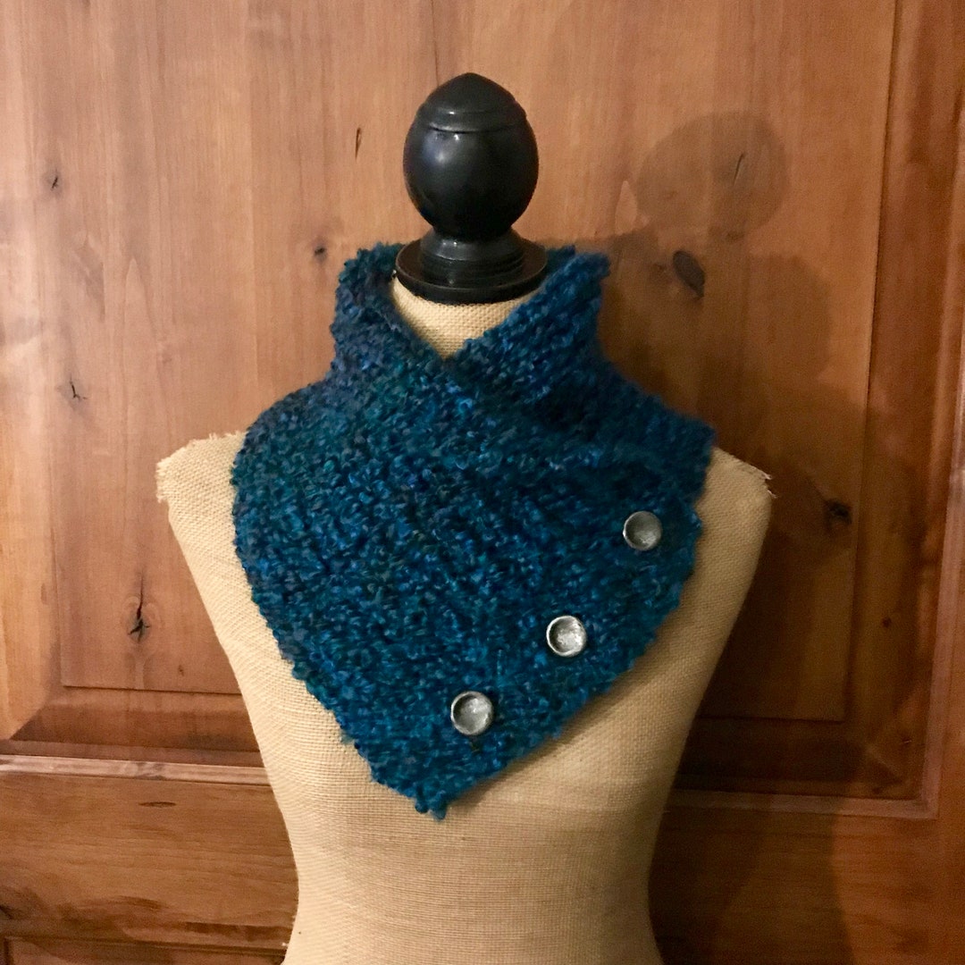 Hand Knitted Buttoned Cowl in Homespun Thick & Quick Lagoon Item ...