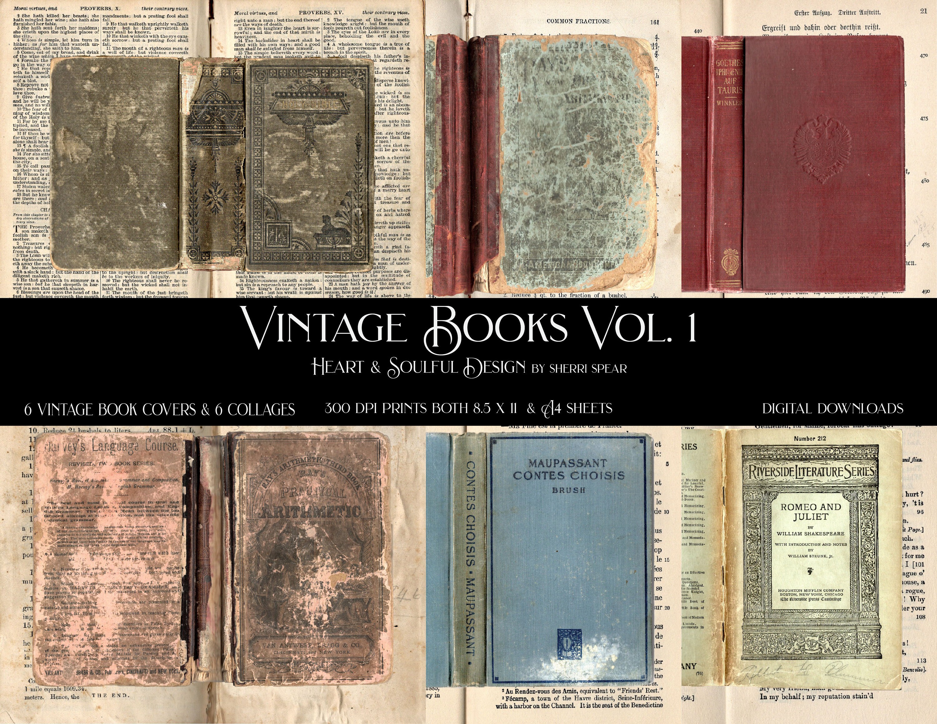 VINTAGE BOOKS VOL. 1/digital Downloads 8.5X11 & A4/book Covers ...