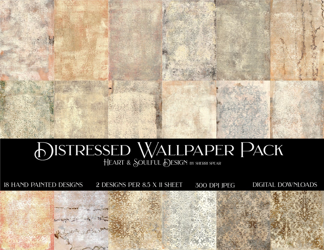 DISTRESSED WALLPAPER Backgrounds/digital Downloads/9 Hand Painted ...