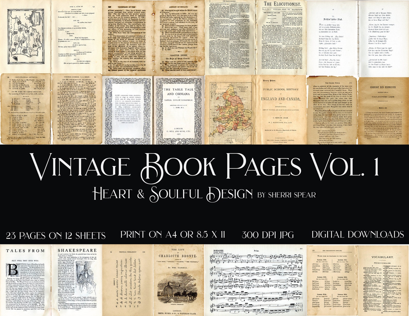 VINTAGE BOOK PAGES Vol. 1/digital Downloads/journal Papers - Etsy