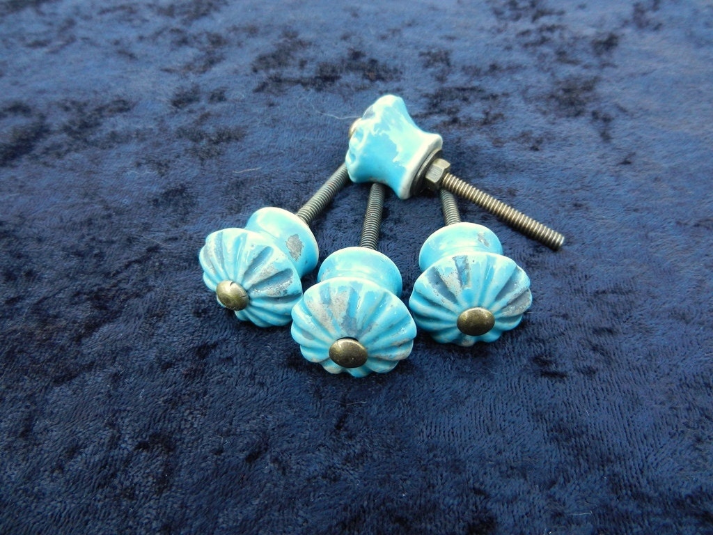 Turquoise Ceramic Knobs Antique Drawer Pulls Cabinet Knobs - Etsy
