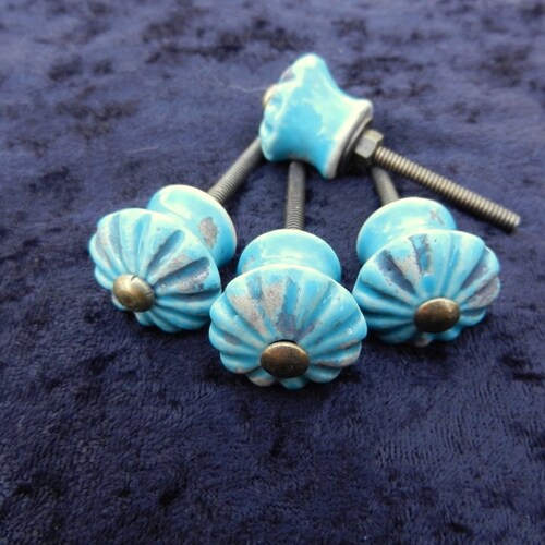 Turquoise Ceramic Knobs Antique Drawer Pulls Cabinet Knobs - Etsy