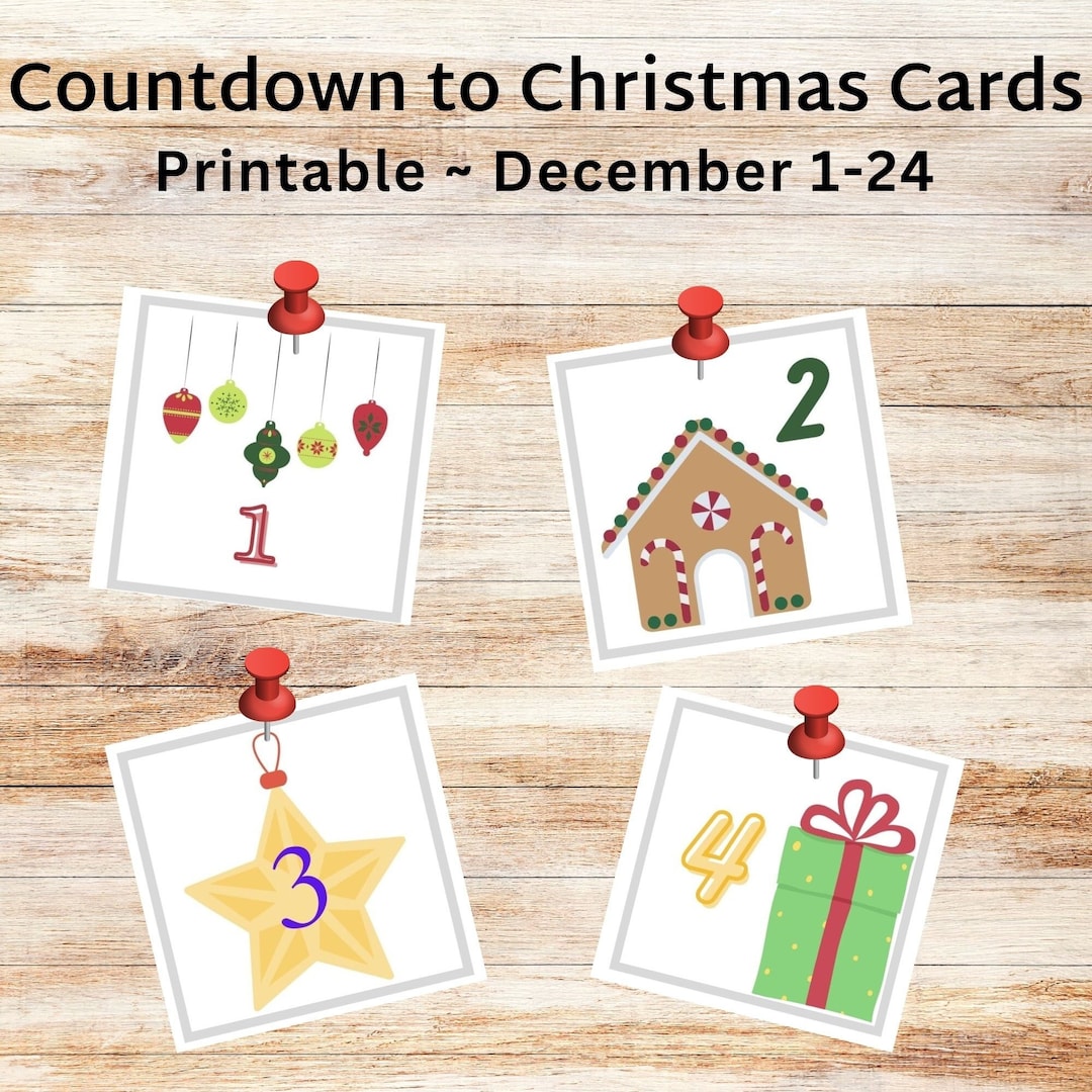 Printable Christmas Countdown Cards Advent Calendar Holiday - Etsy