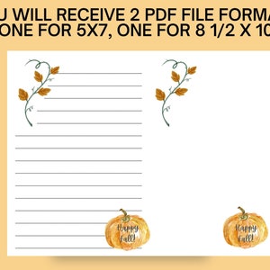 Fall Pumpkin Themed Printable Stationary, Lined/no Lines, Two Sizes ...