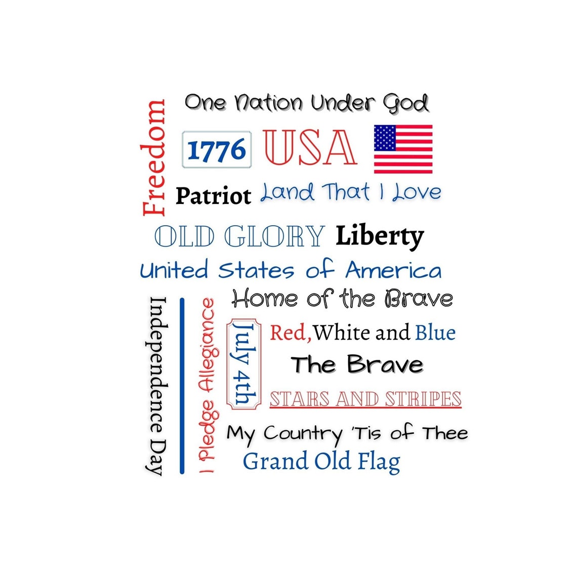 USA Wall Art Patriotic Words and Phrases Downloadable - Etsy