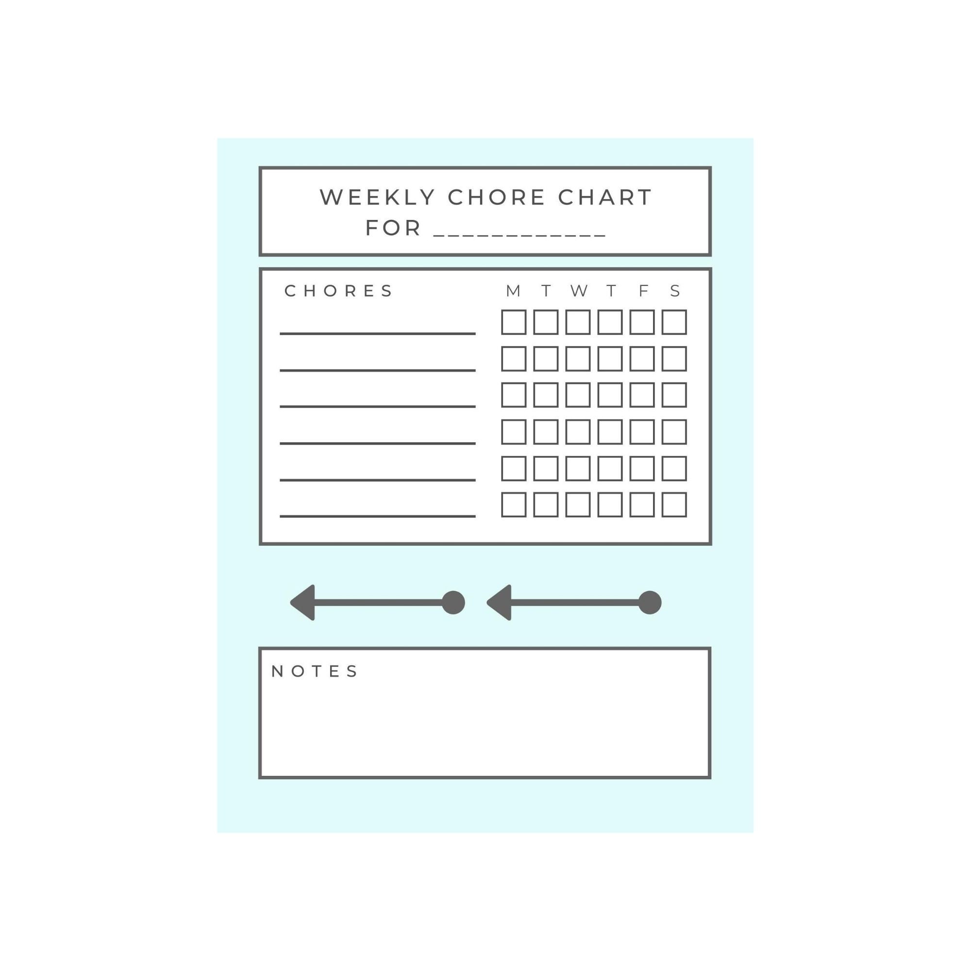 Weekly Chore Chart, Monday Thru Saturday, Downloadable Printable, Chore ...