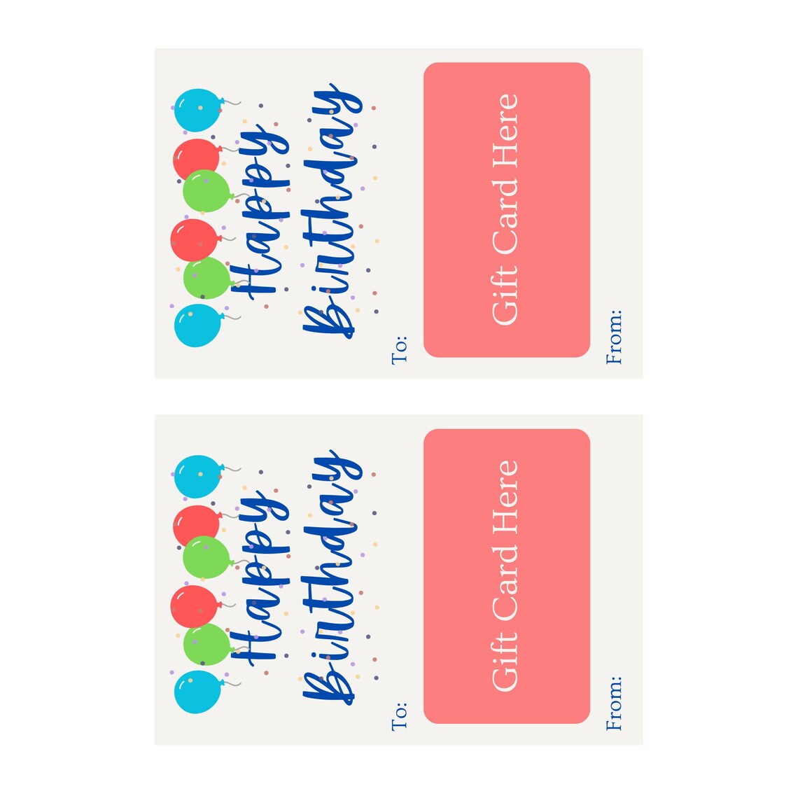 Printable Birthday Gift Card Holder/happy Birthday/balloons/confetti - Etsy