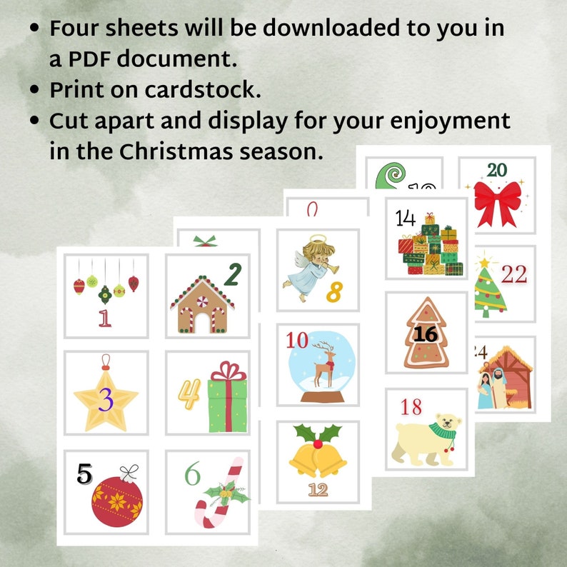Printable Christmas Countdown Cards, Advent Calendar, Holiday Decor ...