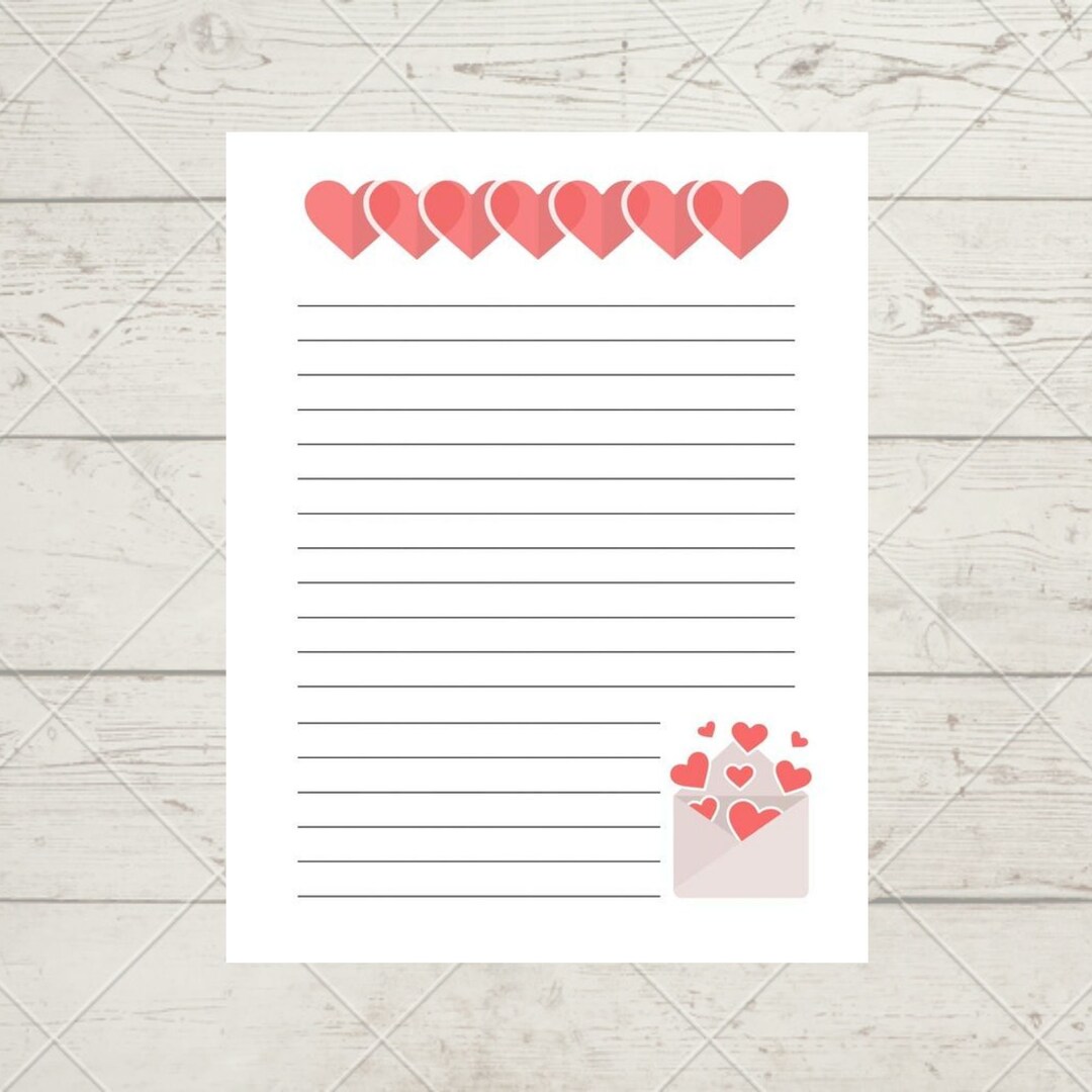 Heart Stationary With Lines/without Line Valentine Printable - Etsy