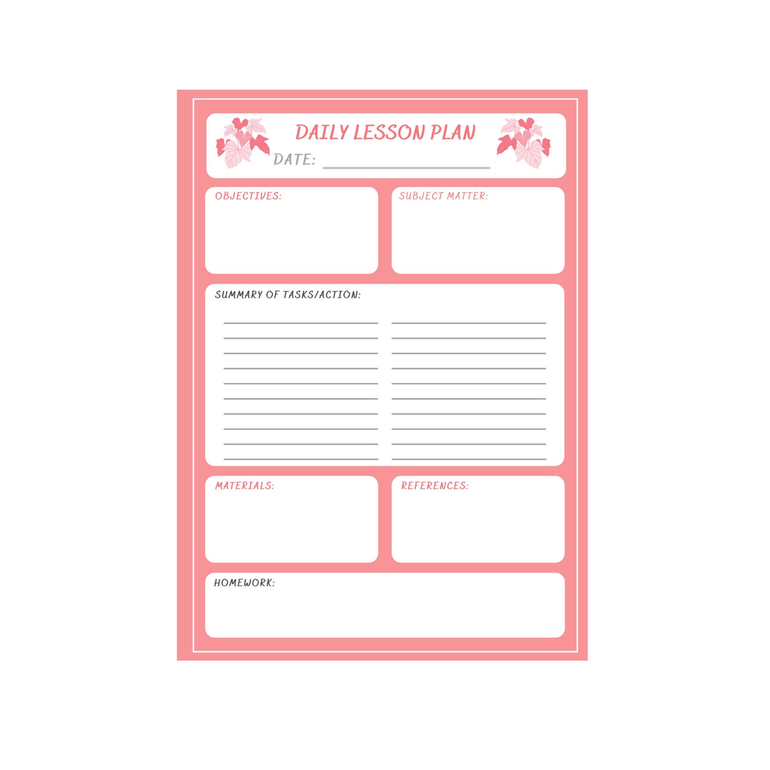 Daily Lesson Plan Downloadable Printable Monday Though - Etsy