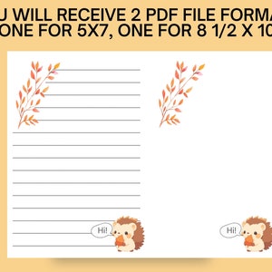 Fall Hedgehog Themed Printable Stationary, Lined/no Lines, Two Sizes ...
