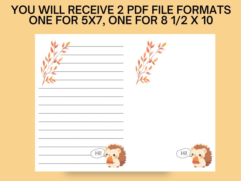 Fall Hedgehog Themed Printable Stationary Lined/no Lines Two - Etsy