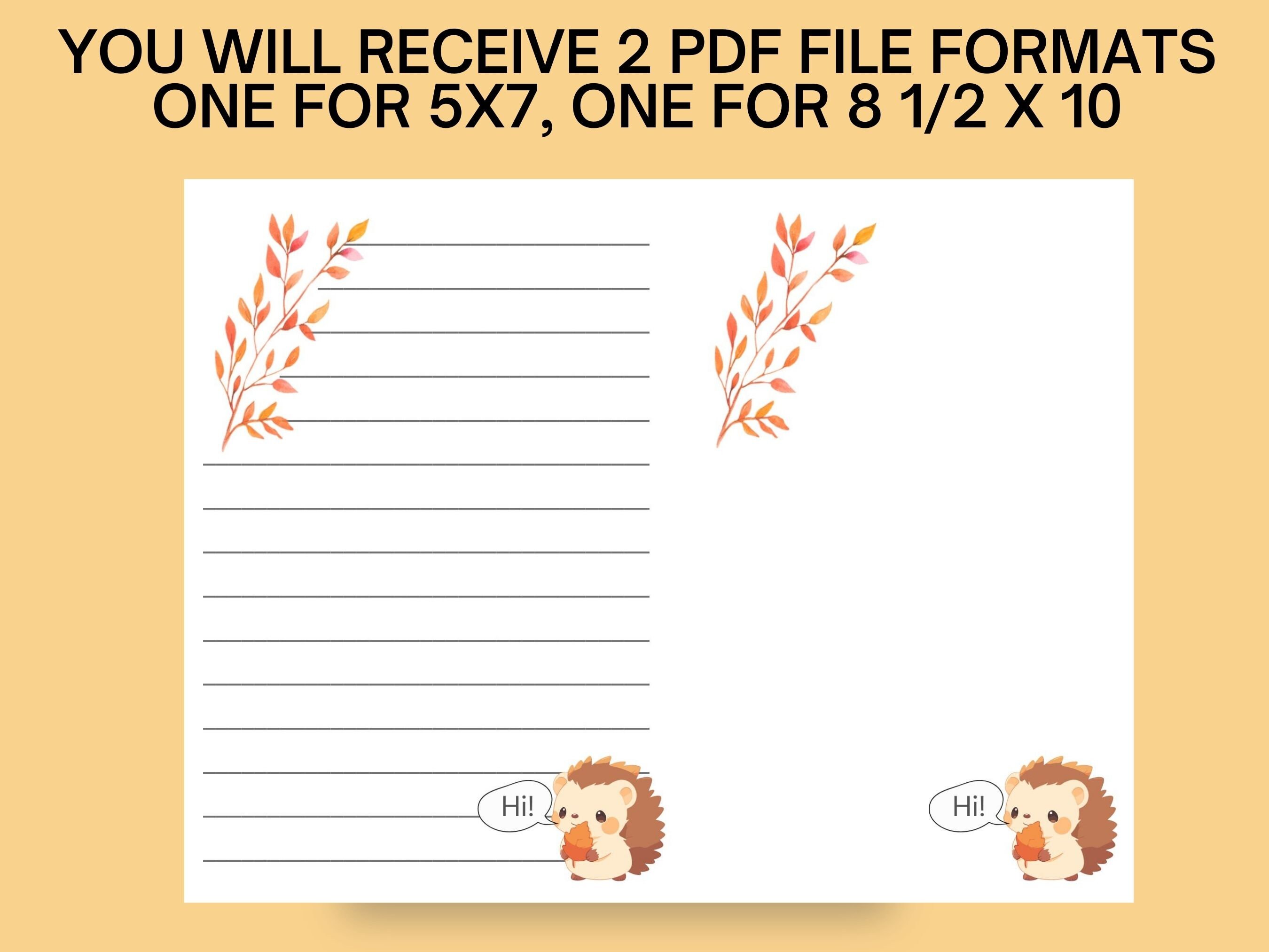 Fall Hedgehog Themed Printable Stationary Lined/no Lines Two - Etsy