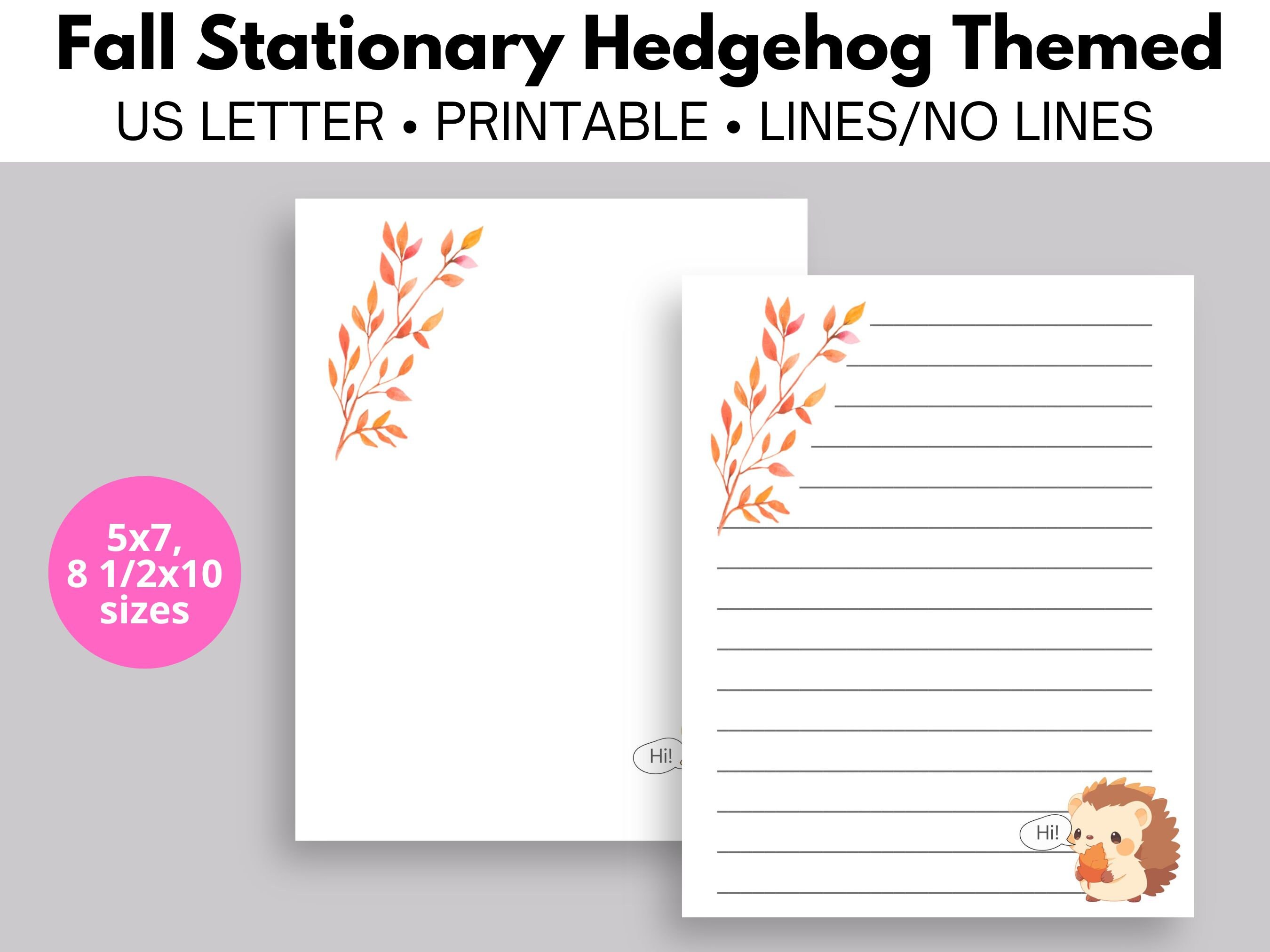 Fall Hedgehog Themed Printable Stationary Lined/no Lines Two - Etsy