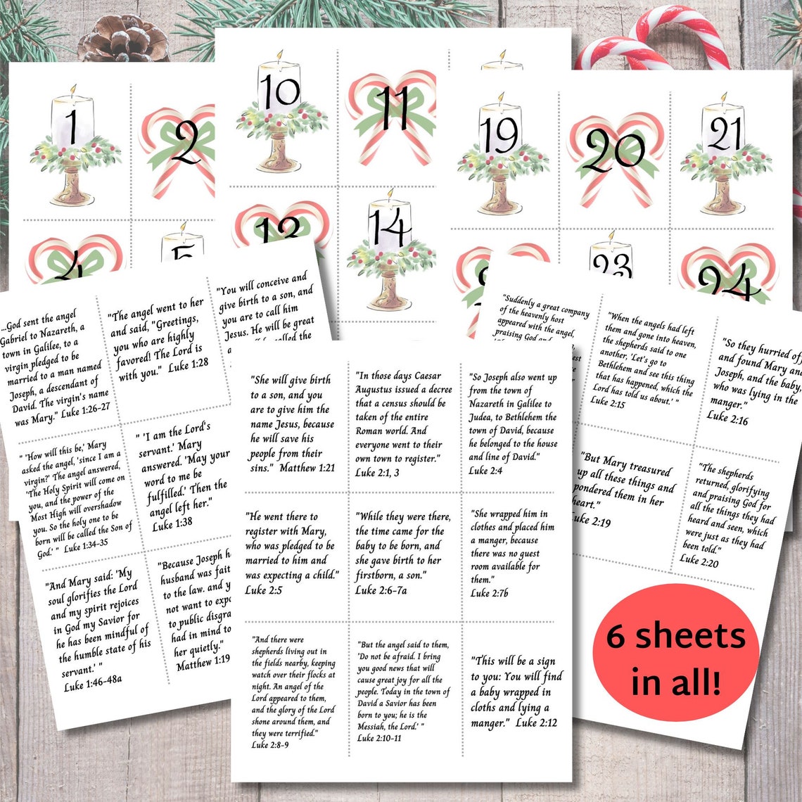Printable Advent Cards, Christmas Countdown, Scripture Cards, Nativity ...