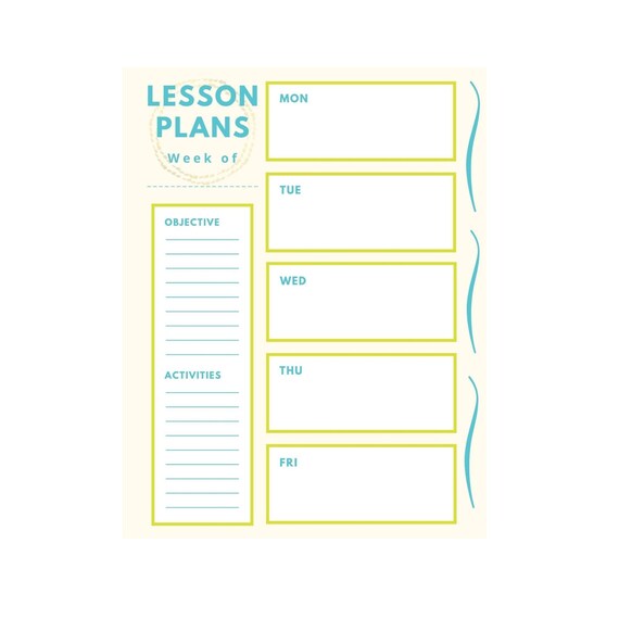 Weekly Lesson Plan Printable Monday Through Friday | Etsy