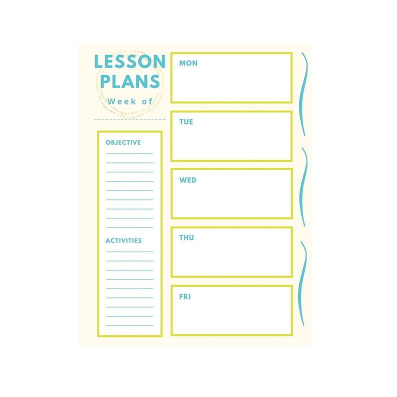 Weekly Lesson Plan Printable, Monday Through Friday, Preschool, Grade ...