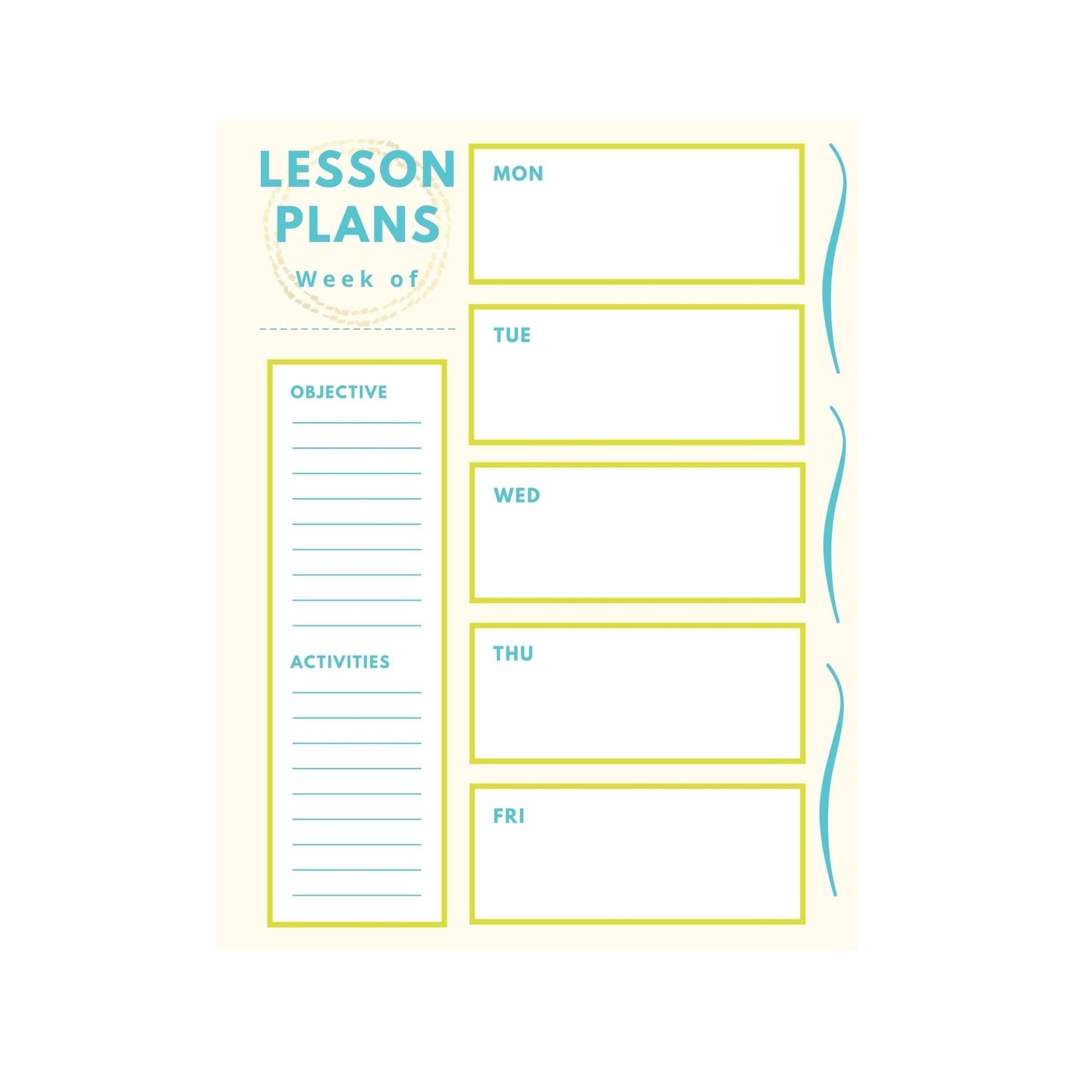 Weekly Lesson Plan Printable, Monday Through Friday, Preschool, Grade ...