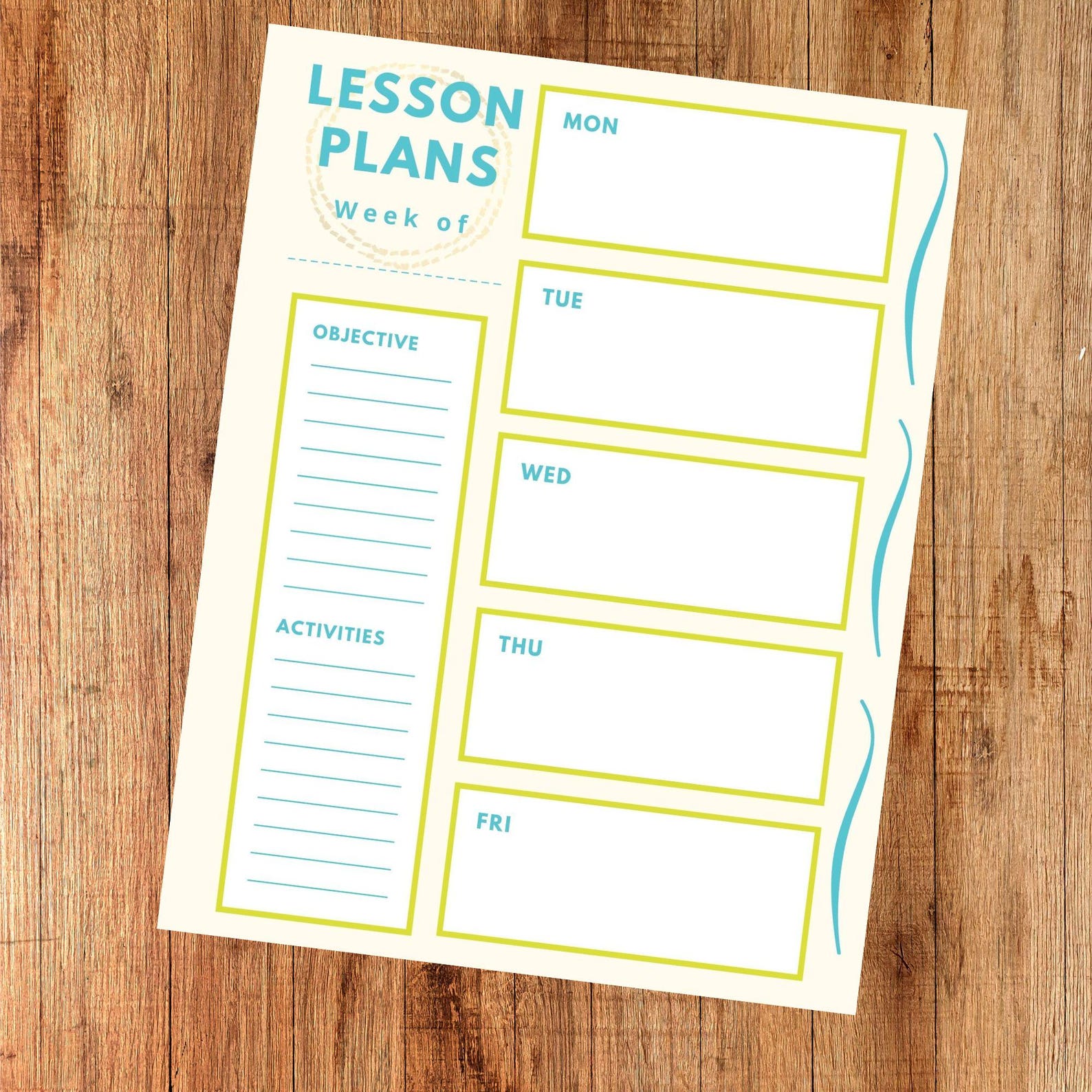 Weekly Lesson Plan Printable, Monday Through Friday, Preschool, Grade ...