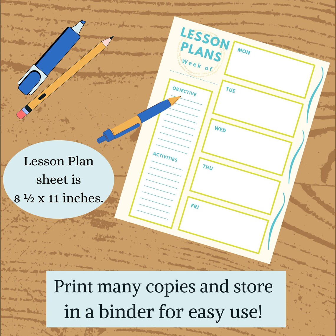 Weekly Lesson Plan Printable, Monday Through Friday, Preschool, Grade ...