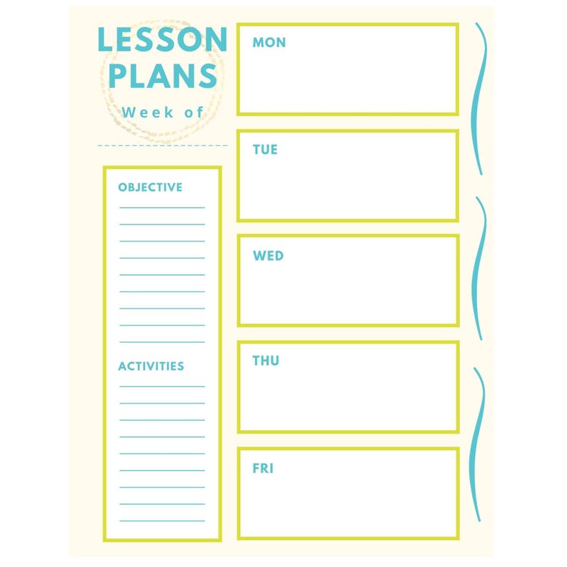 Weekly Lesson Plan Printable, Monday Through Friday, Preschool, Grade ...