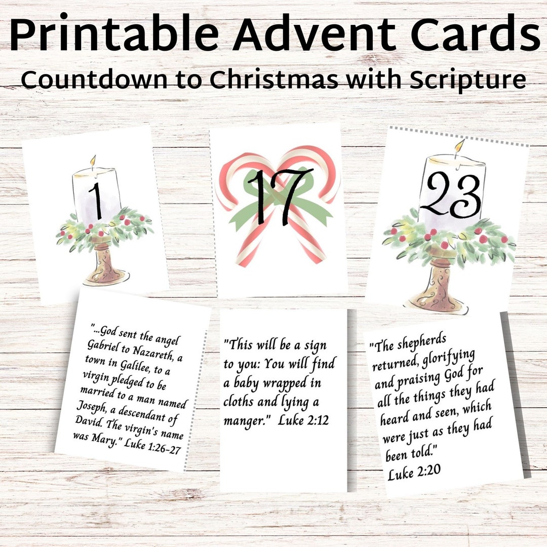 Printable Advent Cards, Christmas Countdown, Scripture Cards, Nativity ...