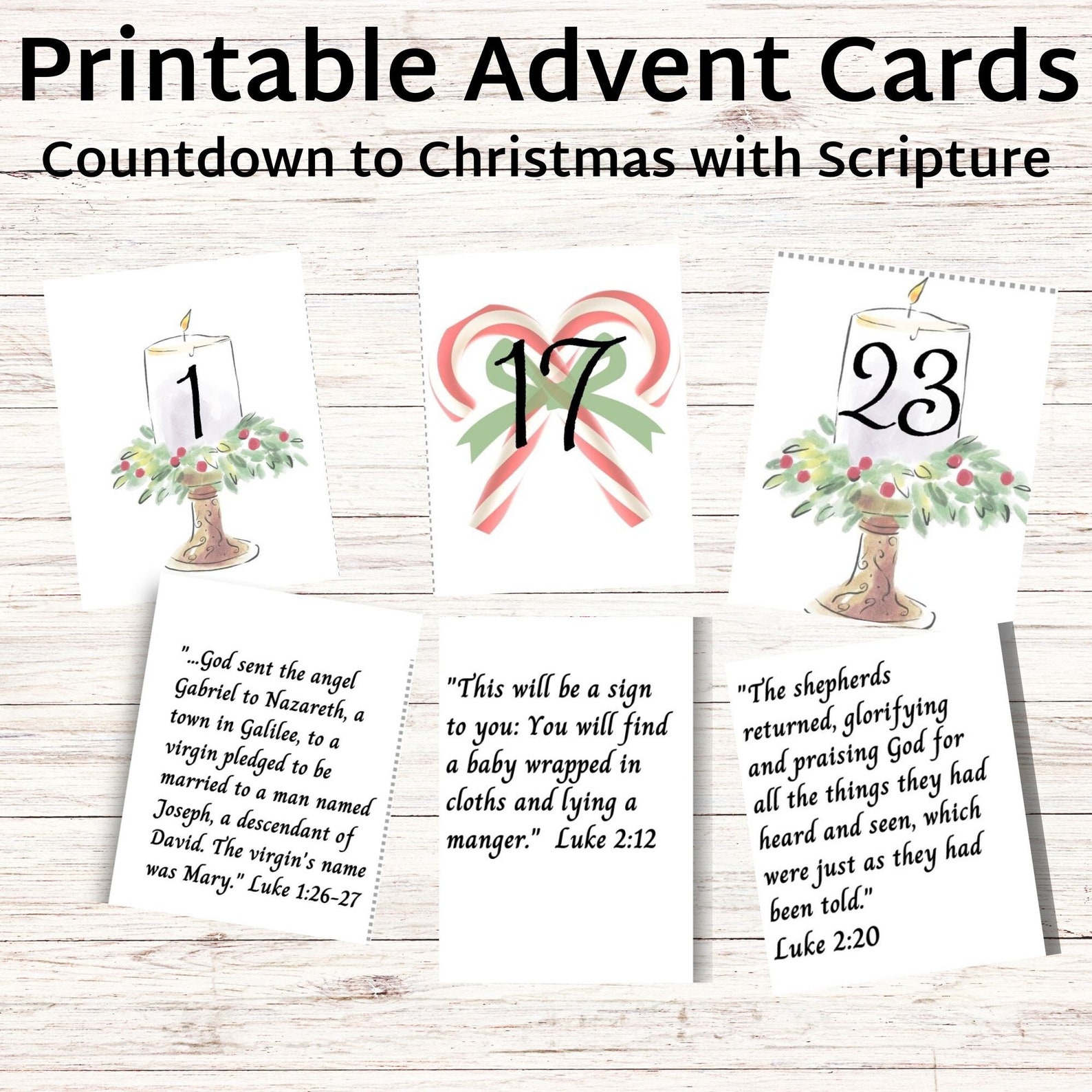 Printable Advent Cards, Christmas Countdown, Scripture Cards, Nativity ...