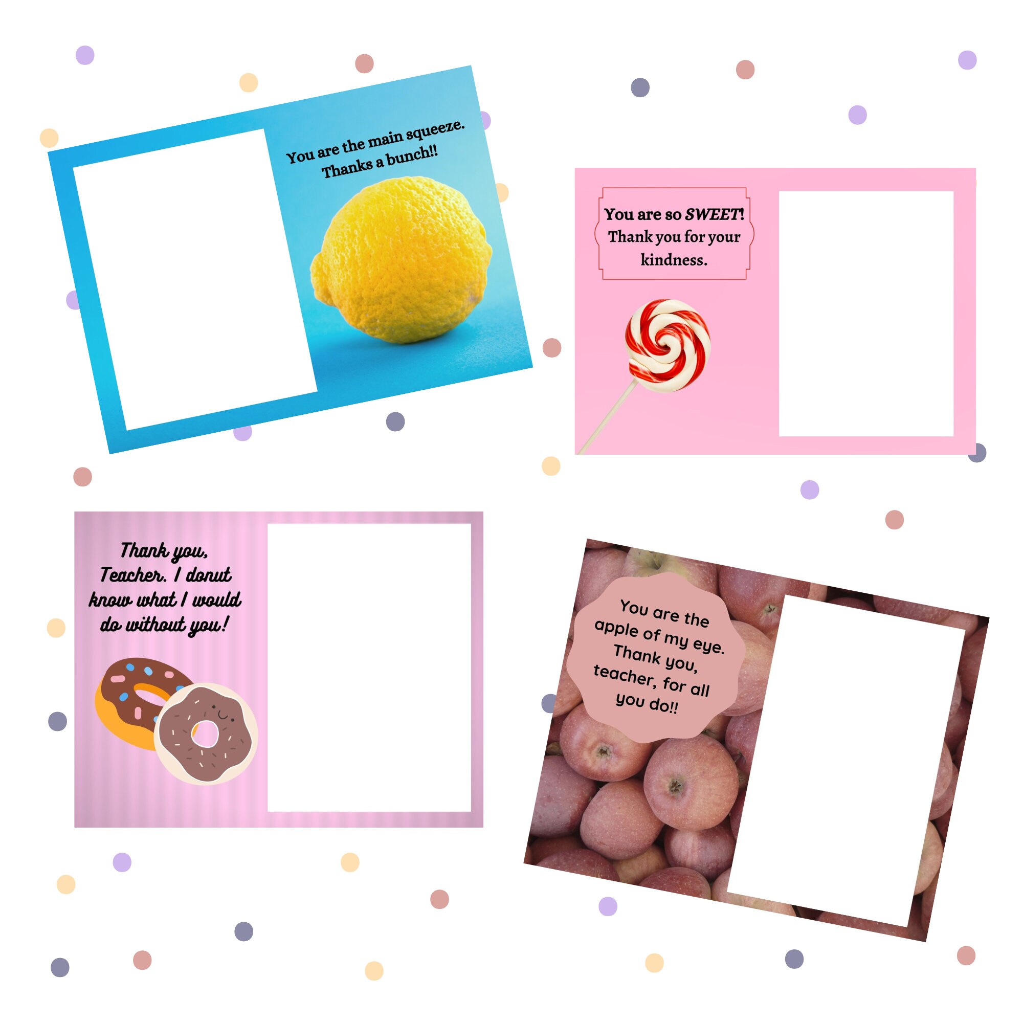 Thank You Teacher Printable Notecards 4 in Set, Sweets and Fruit - Etsy