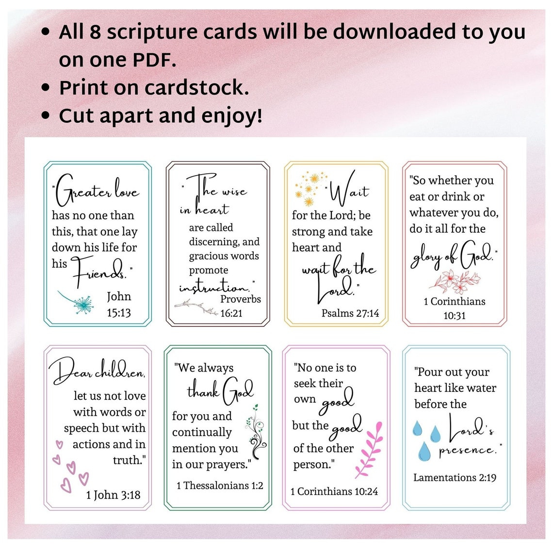 Printable Scripture Cards, Bible Bookmarks, Stationary - Etsy