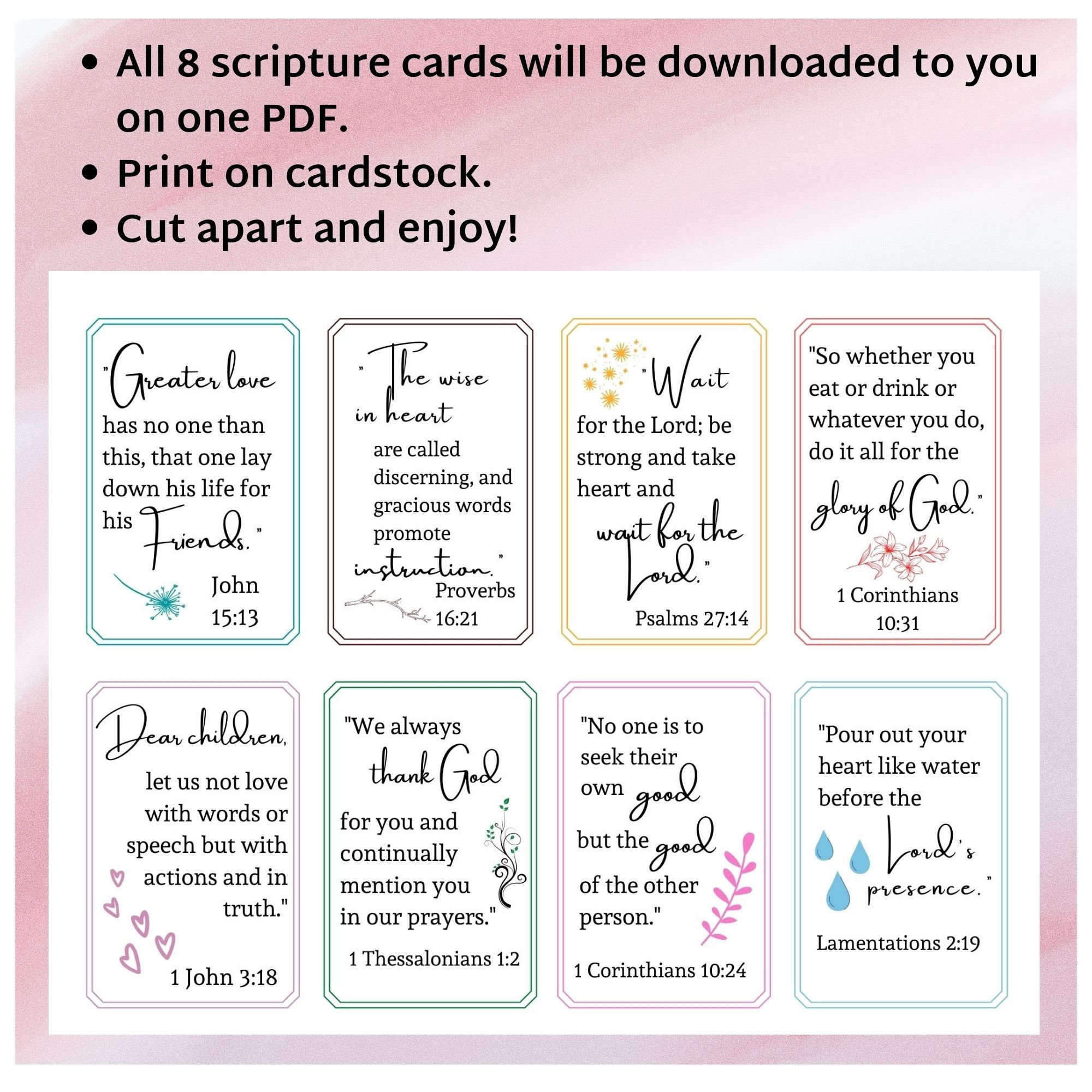 Printable Scripture Cards, Bible Bookmarks, Stationary - Etsy