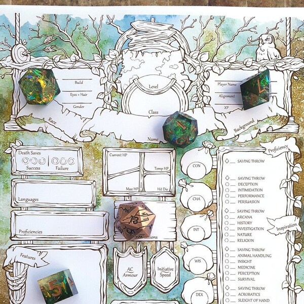 Nature Illustrated Dnd Character Sheet Printable 5e - Etsy Canada