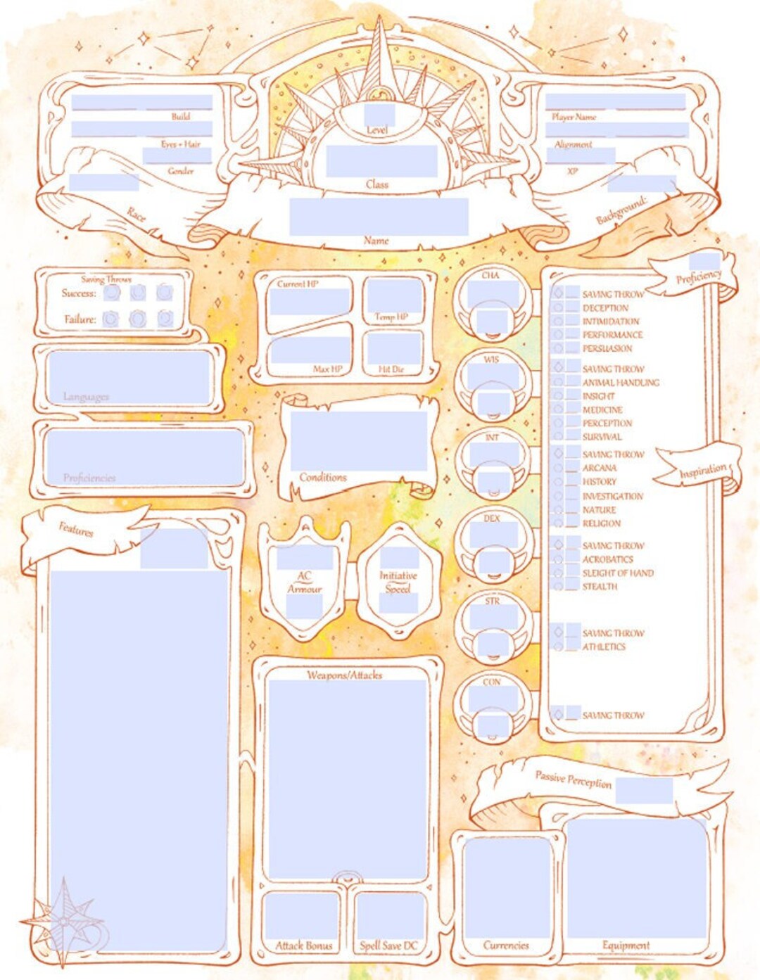 Form-fillable Sunlit Character Sheets - Etsy