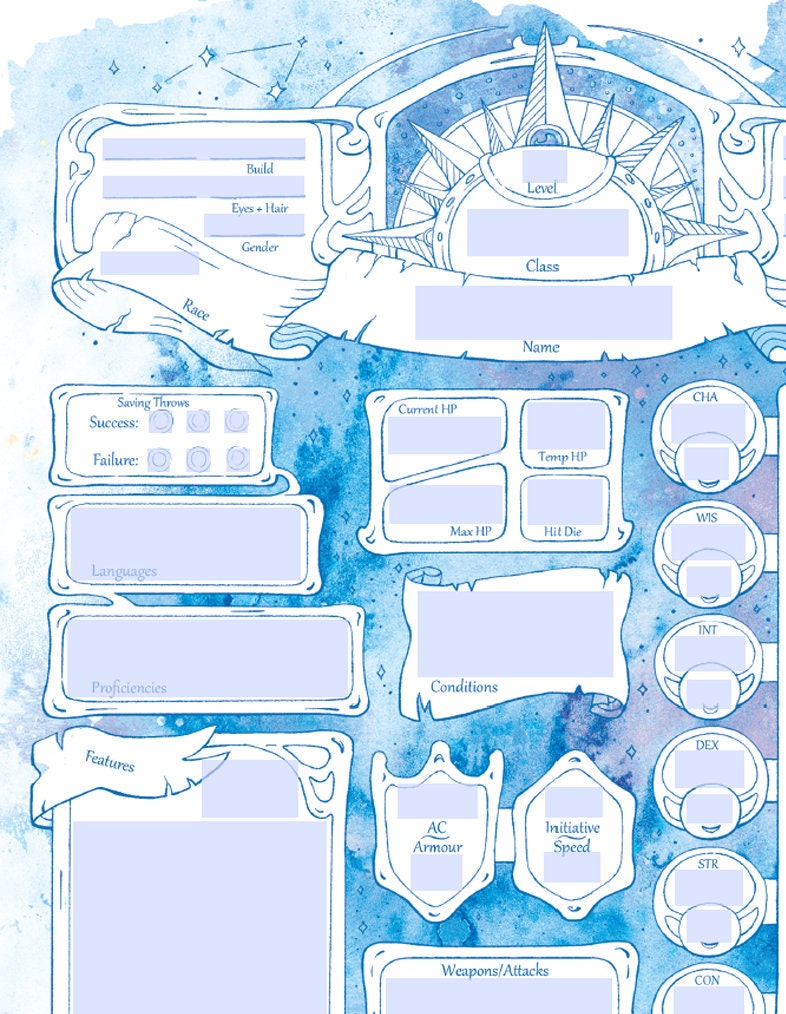 Form-fillable Starlit Character Sheets - Etsy Canada