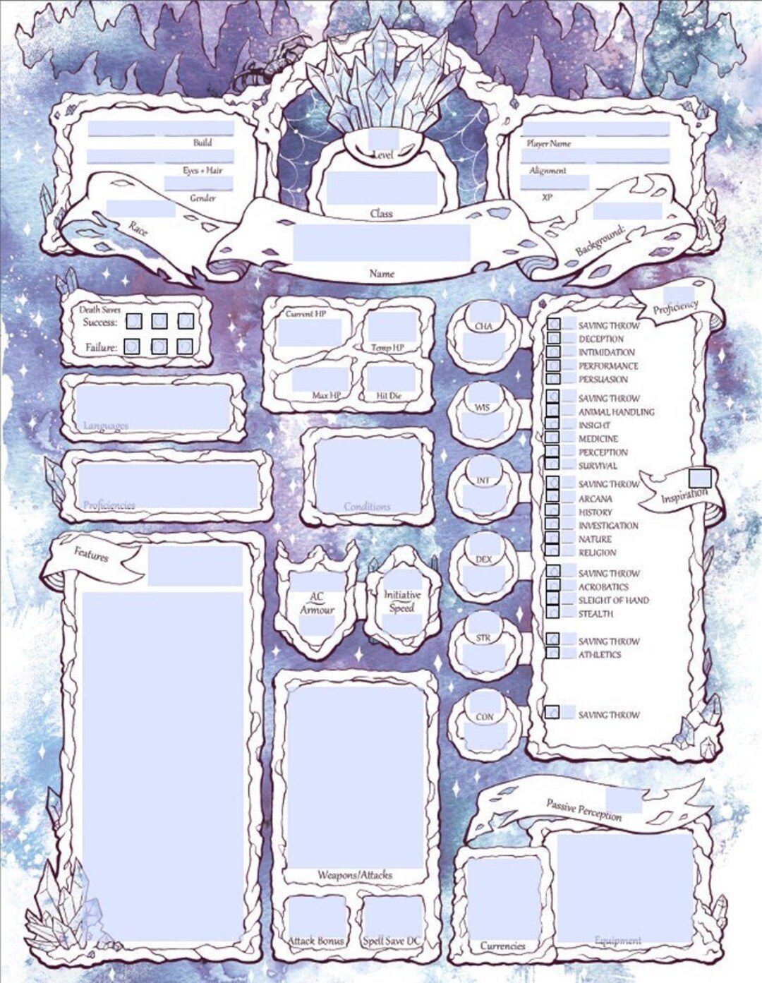 Form-fillable Underdark Character Sheets - Etsy Canada