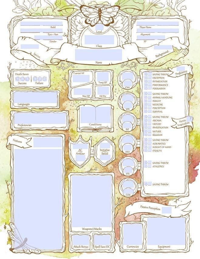 Form-fillable Feywild Character Sheets - Etsy Canada