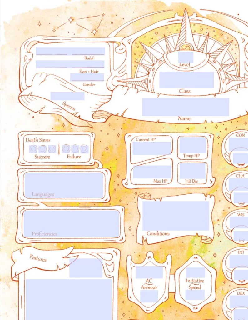 Form-fillable Sunlit Character Sheets - Etsy