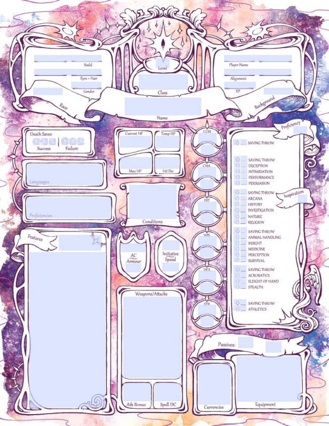 Form-fillable Astralsea Character Sheets - Etsy Canada
