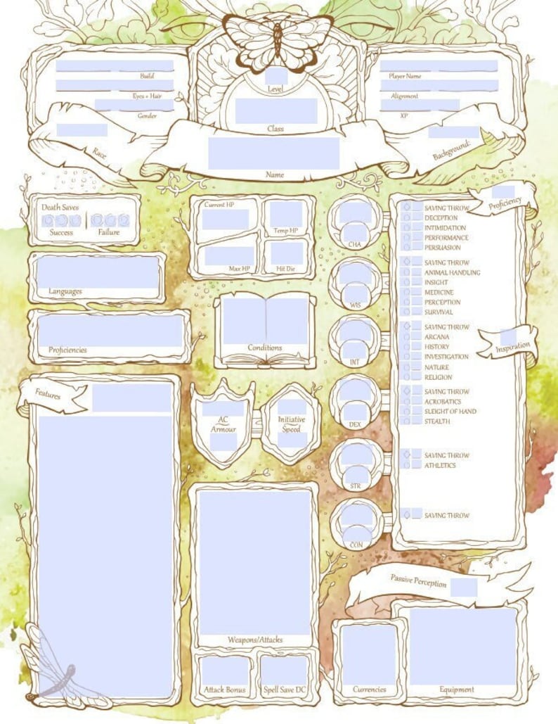 Form-fillable Feywild Character Sheets - Etsy Canada
