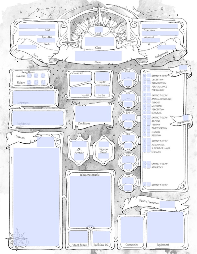 Form-fillable Sunlit Character Sheets - Etsy UK