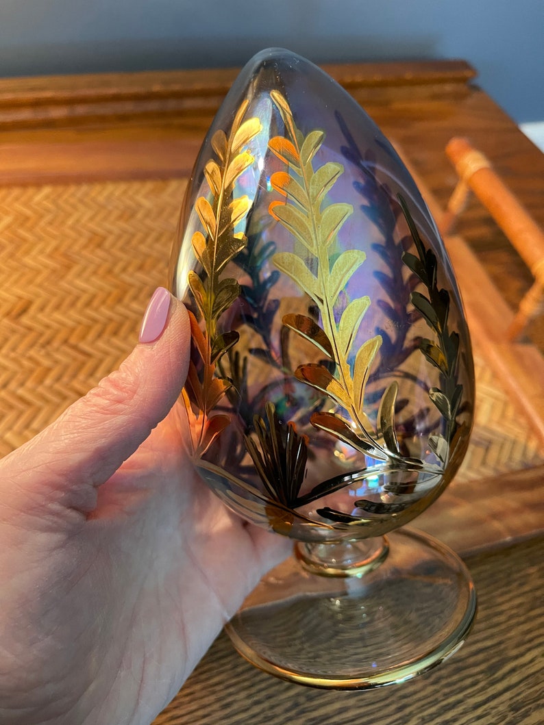 Hand Blown Glass Egg Blue and Gold Glass Art Art & Collectibles Glass ...