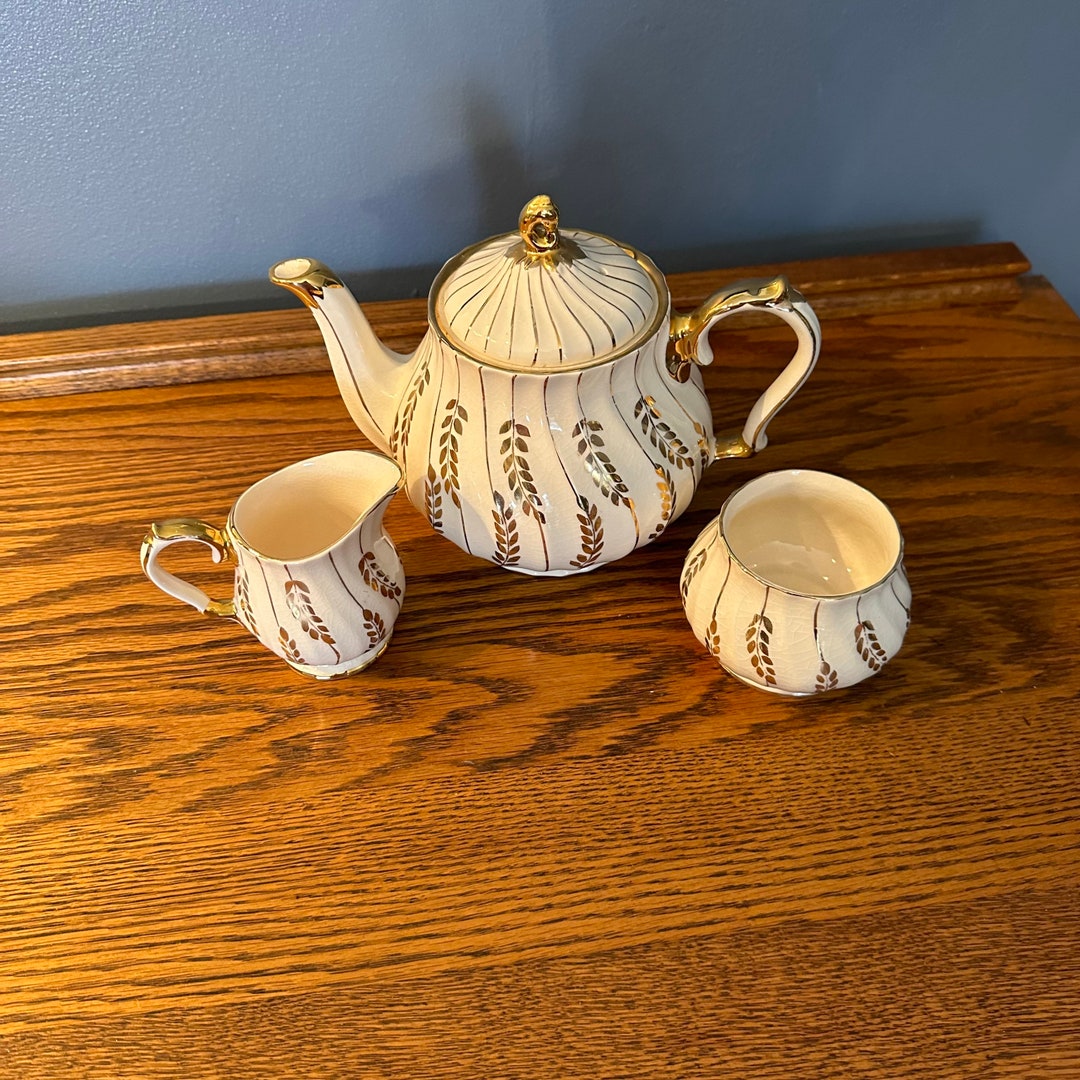 Sadler England Tea Pot Set Mid Century White and Gold - Etsy